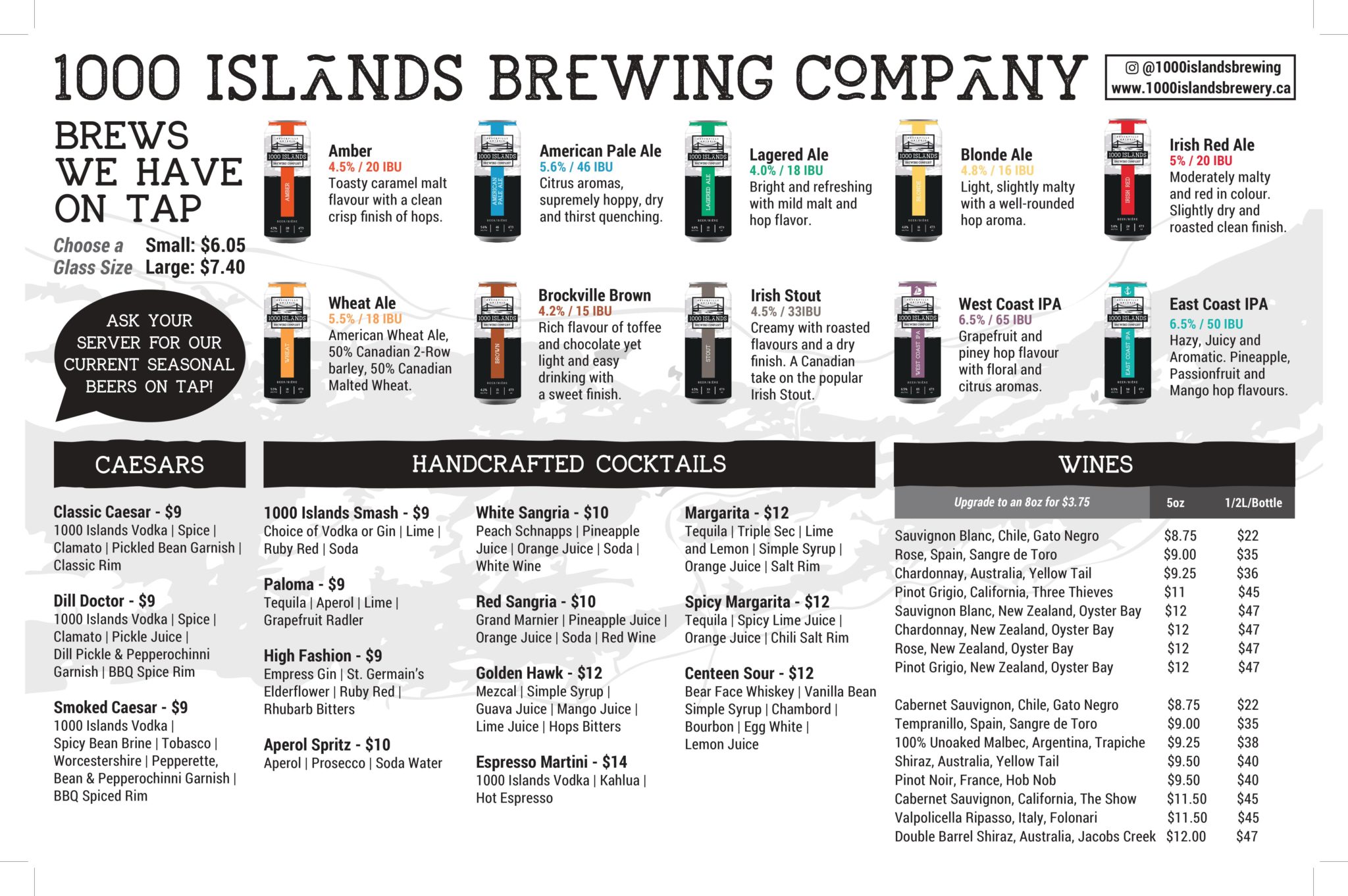 Food Menu – 1000 Island Brewing Company